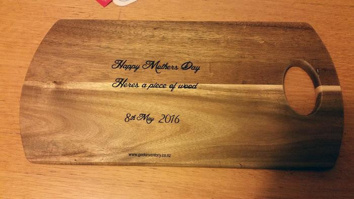 Handmade wooden breadboard with a personalised message – Geek Inventory
